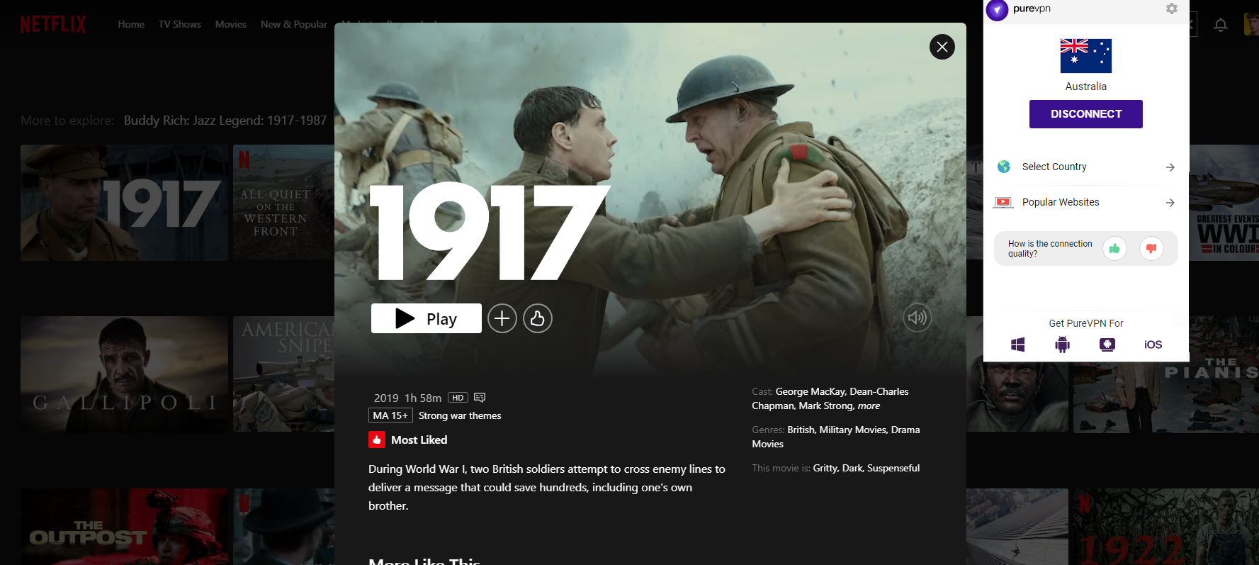 How to watch 1917 on Netflix in the US for free - PureVPN Blog