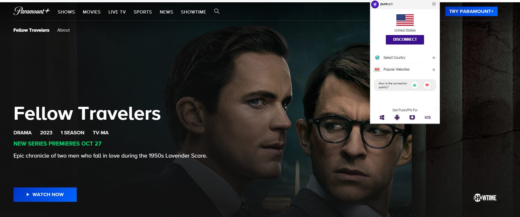 How to watch Fellow Travelers outside the US on Paramount Plus
