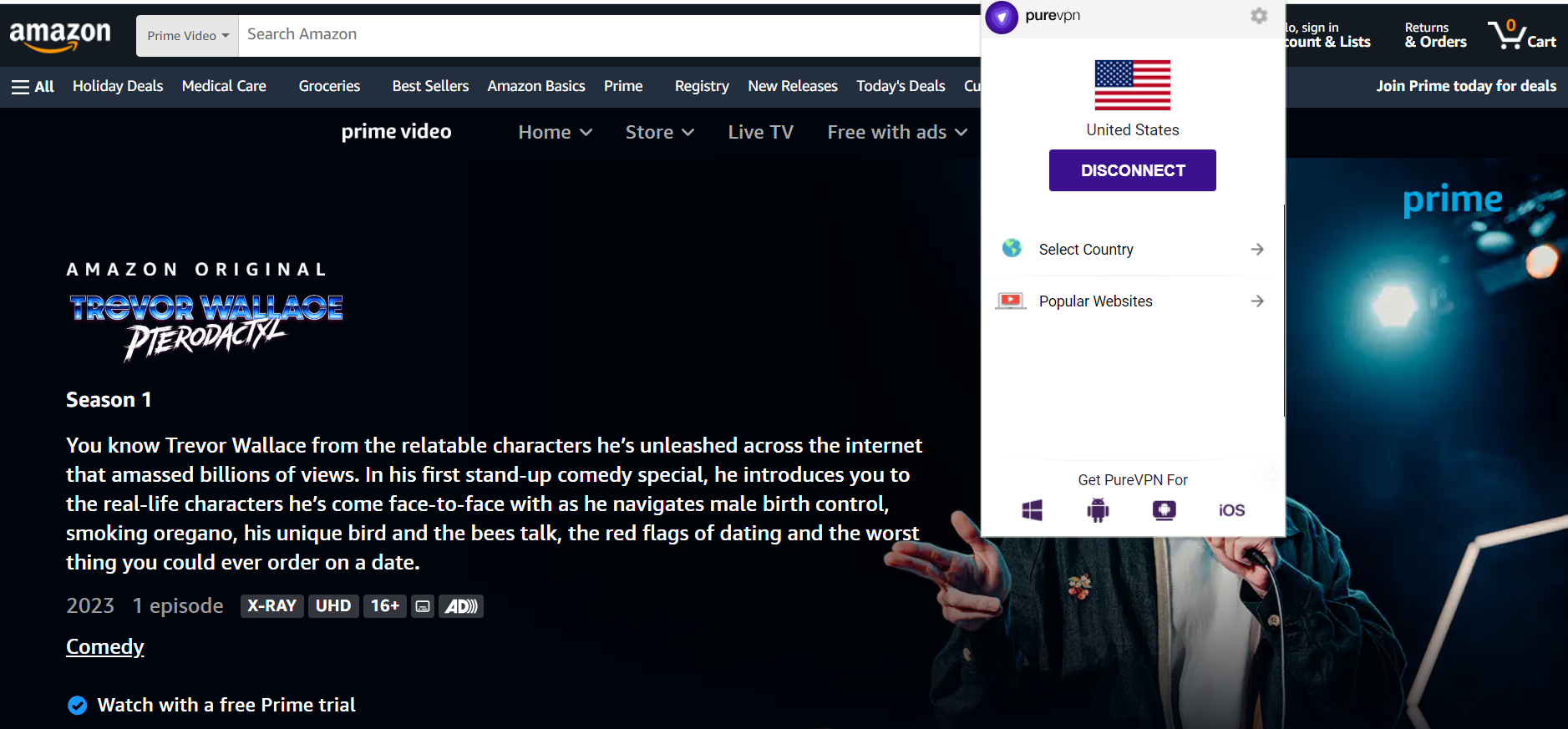 How to watch Trevor Wallace: Pterodactyl outside the US
