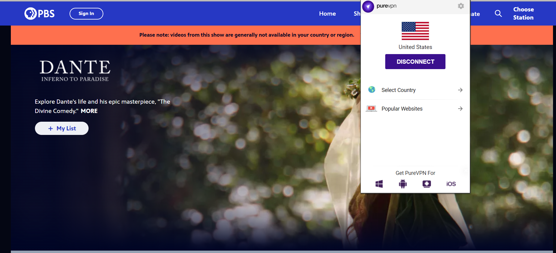 How to watch Dante: Inferno to Paradise outside the US
