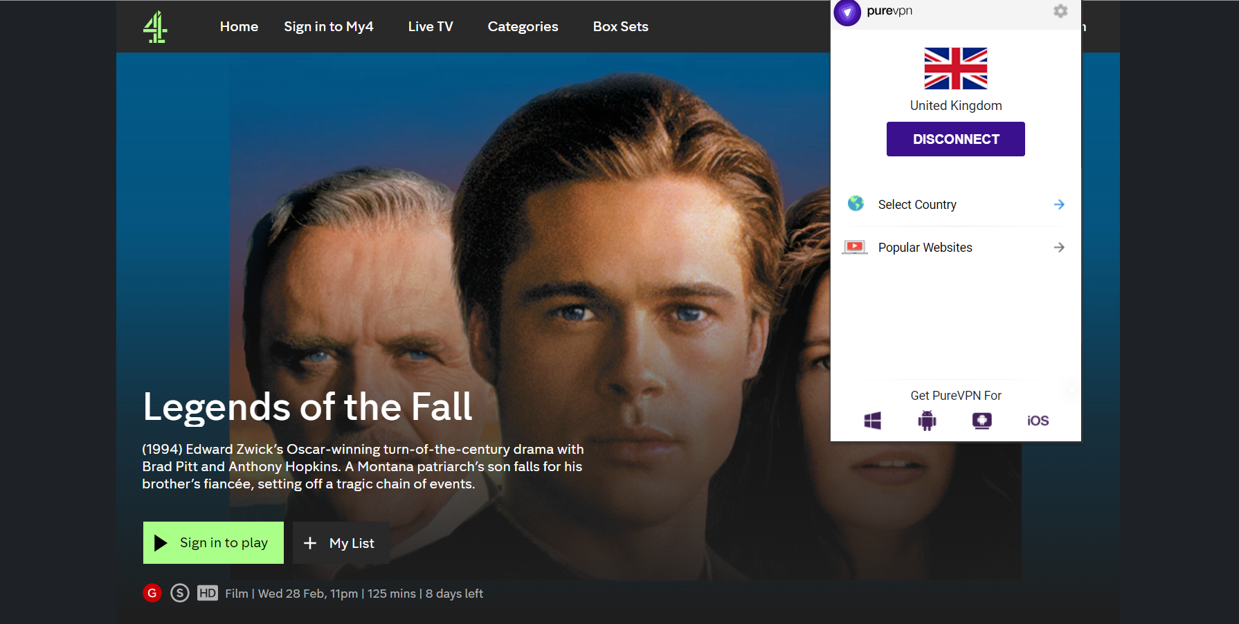 How to watch Legends of the Fall in Canada - PureVPN Blog